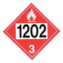 Placard for the transport of flammable liquids, class 3 with UN 1202 ...